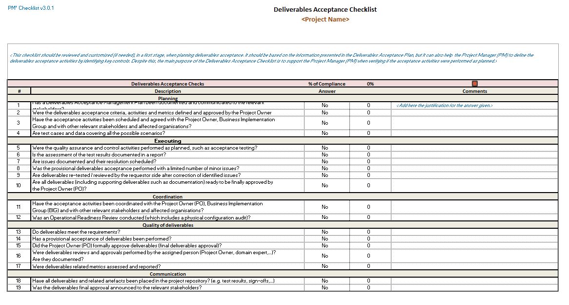 Deliverables Acceptance Checklist - PM².EU Deliverables Acceptance Checklist - PM².EU